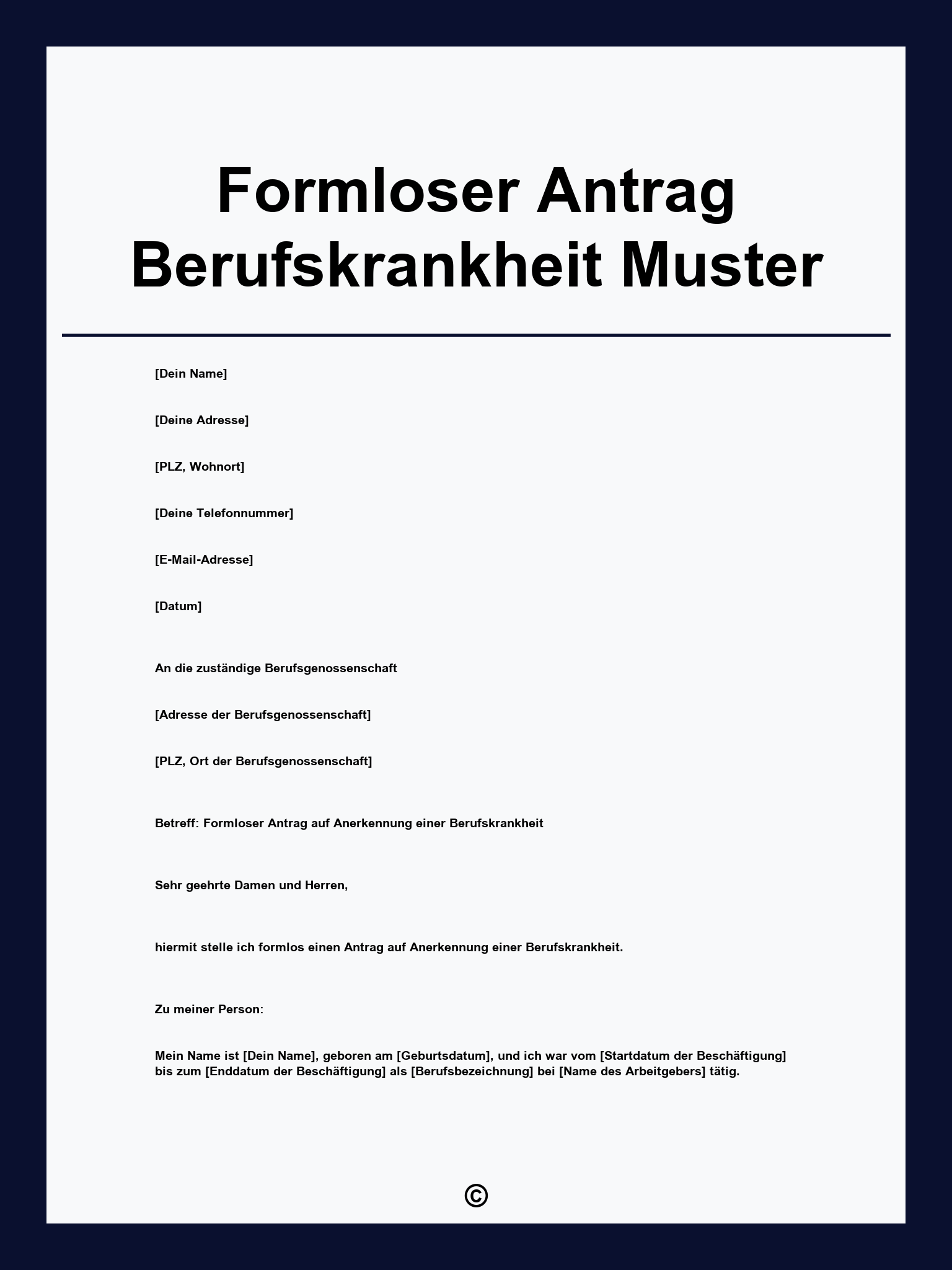 Formloser Antrag Berufskrankheit Muster