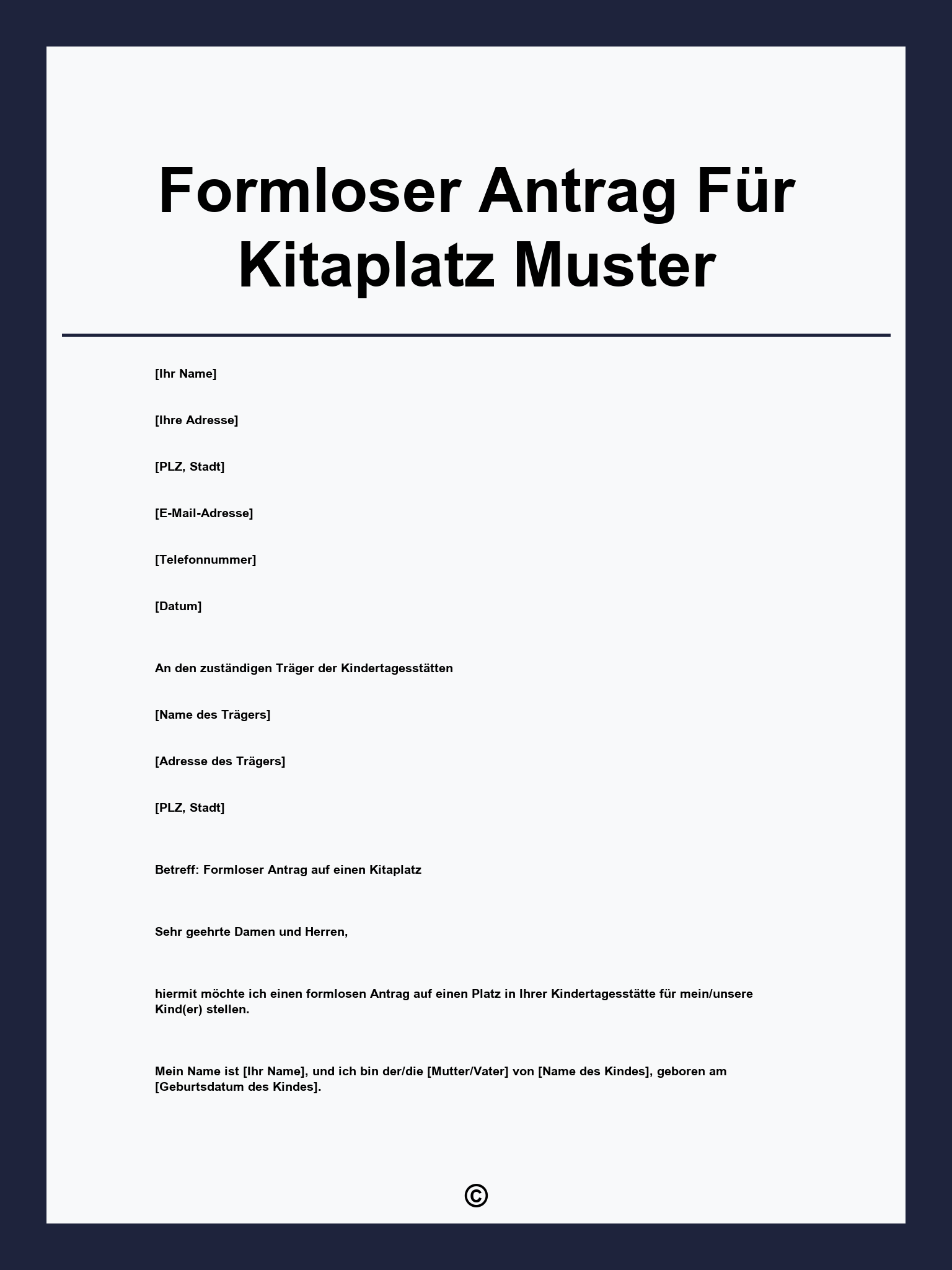 Formloser Antrag Für Kitaplatz Muster
