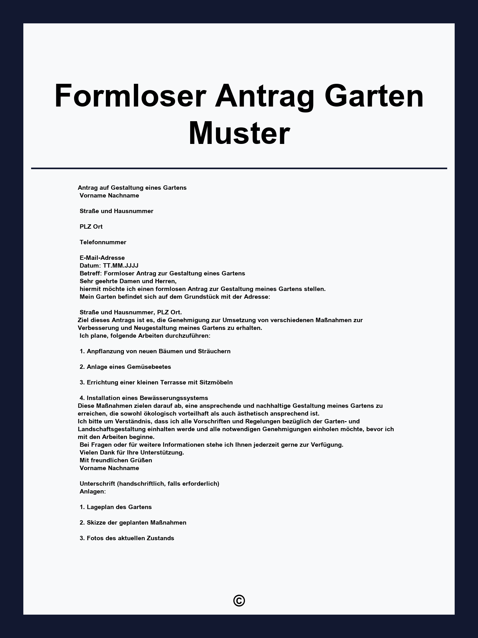 Formloser Antrag Garten Muster
