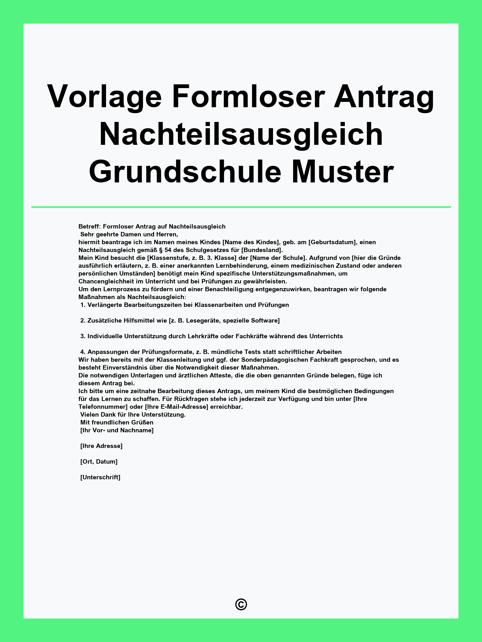Vorlage Formloser Antrag Nachteilsausgleich Grundschule Muster