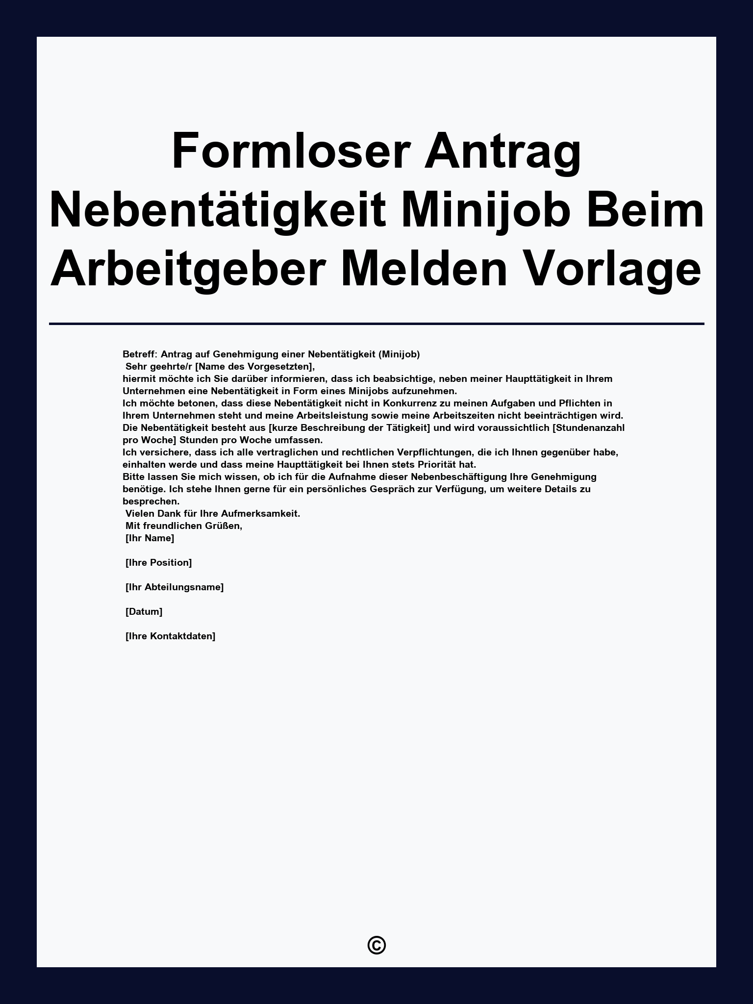 Formloser Antrag Nebentätigkeit Minijob Beim Arbeitgeber Melden Vorlage