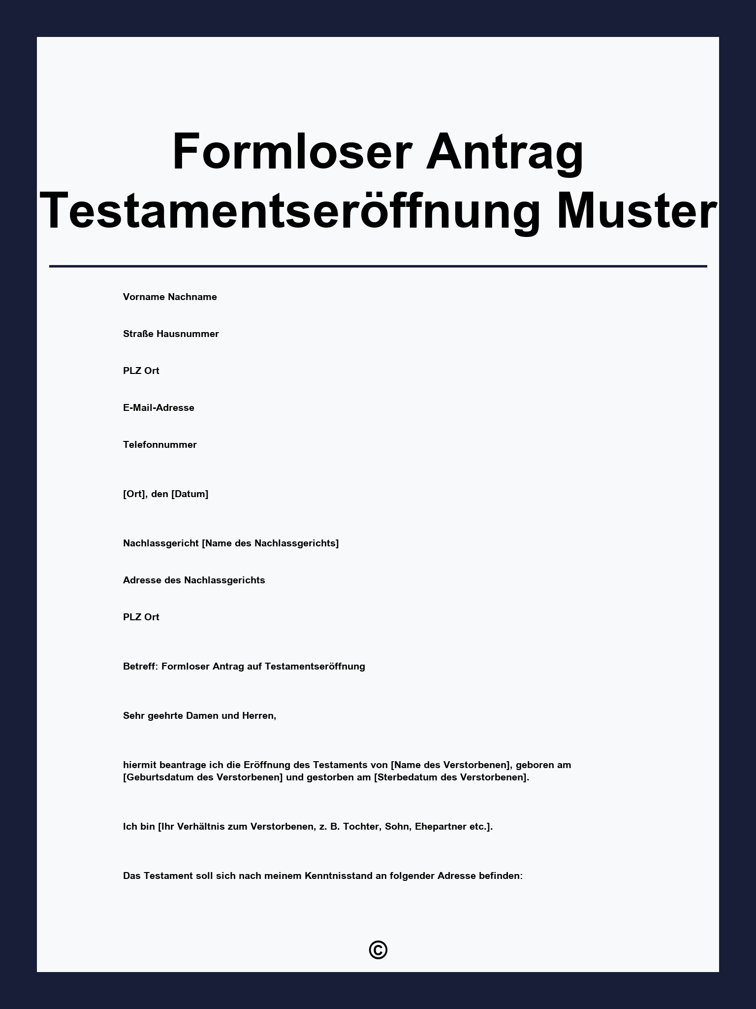 Formloser Antrag Testamentseröffnung Muster