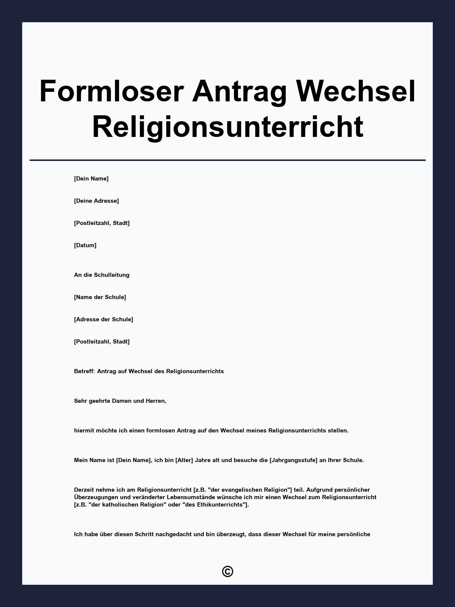 Formloser Antrag Wechsel Religionsunterricht